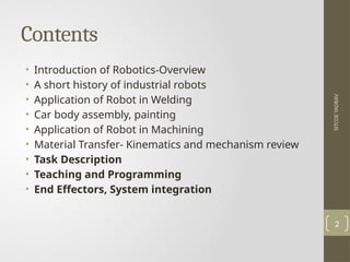 Application of robots in Industries Introduction of Robotics-Overview ...