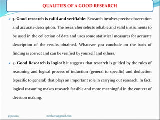 Unit 1-introduction to research methods -dr m r n babu | PDF