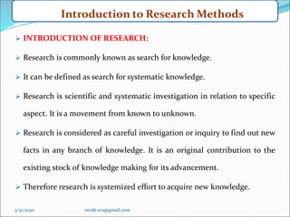 Unit 1-introduction to research methods -dr m r n babu | PDF