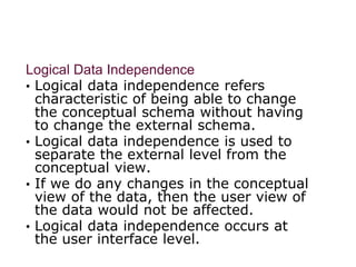 Database Management systems - Data Independence | PPTX