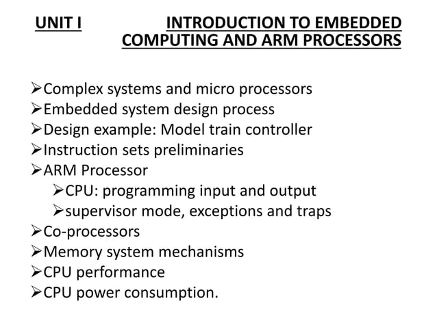 EMBEDDED AND REAL TIME SYSTEMS Unit-1_6703.pptx | Computing | Technology & Computing