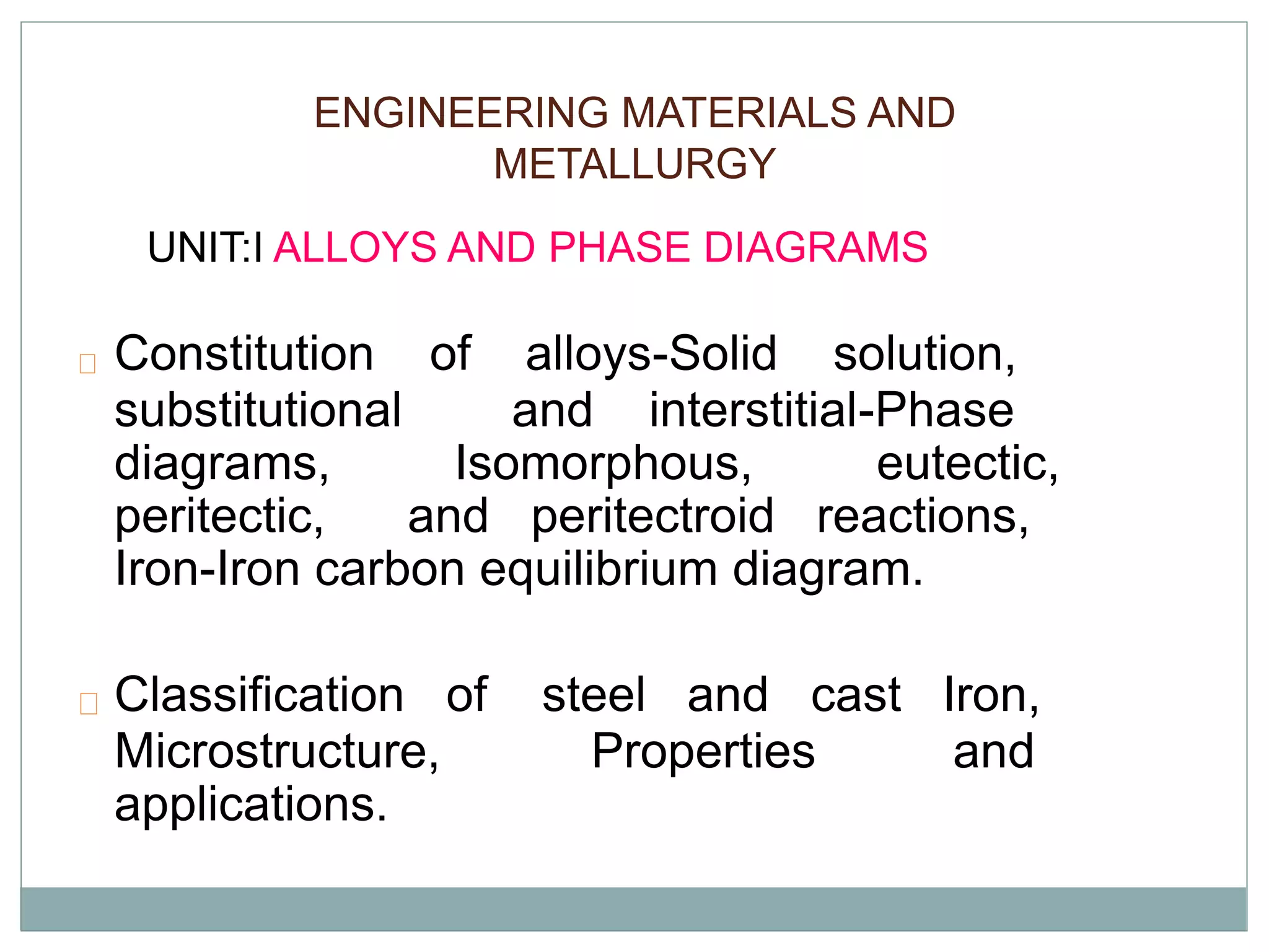 ME8491 ENGINEERING METALLURGY Unit 1 Alloys and Phase Diagrams | PPTX