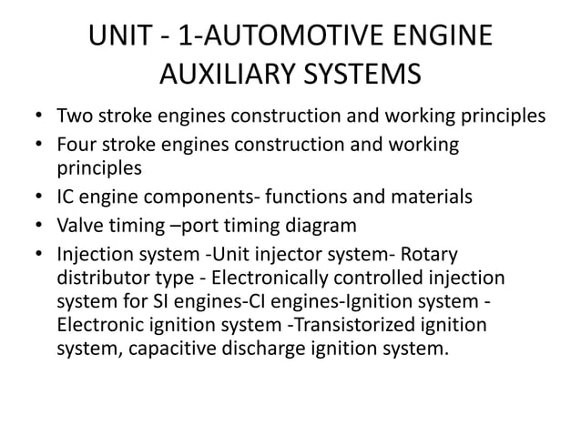 Unit 1 automotive engine auxiliary systems | PPTX | Chemistry | Science