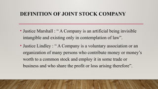 UNIT-1 company law.pptx Joint Stock Company, Meaning and Definition ...