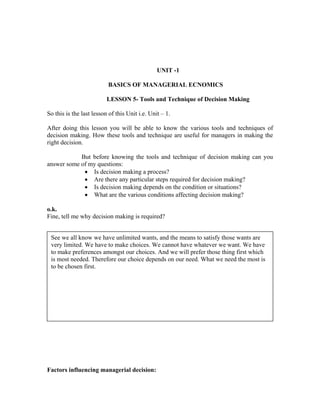 Unit 1 decision making | PDF