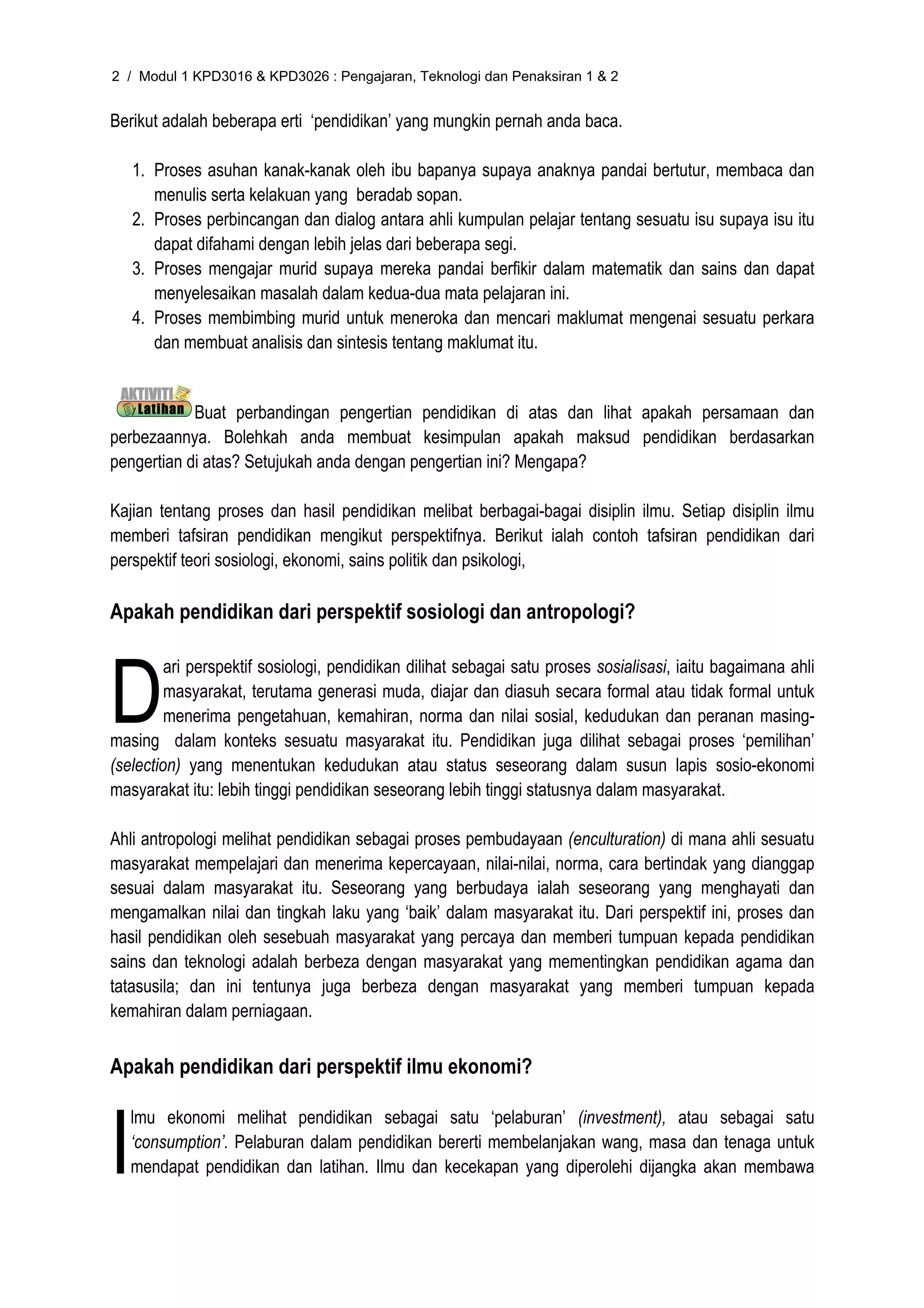 Unit 1 Erti Dan Matlamat Pendidikan | PDF