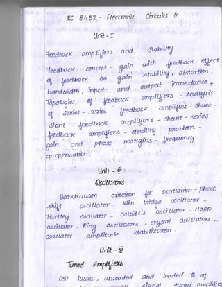 EC8452-ELECTRONIC CIRCUITS II (Handwritten Notes) | PDF