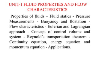 fluid mechanics and machinery - unit wise | PPTX