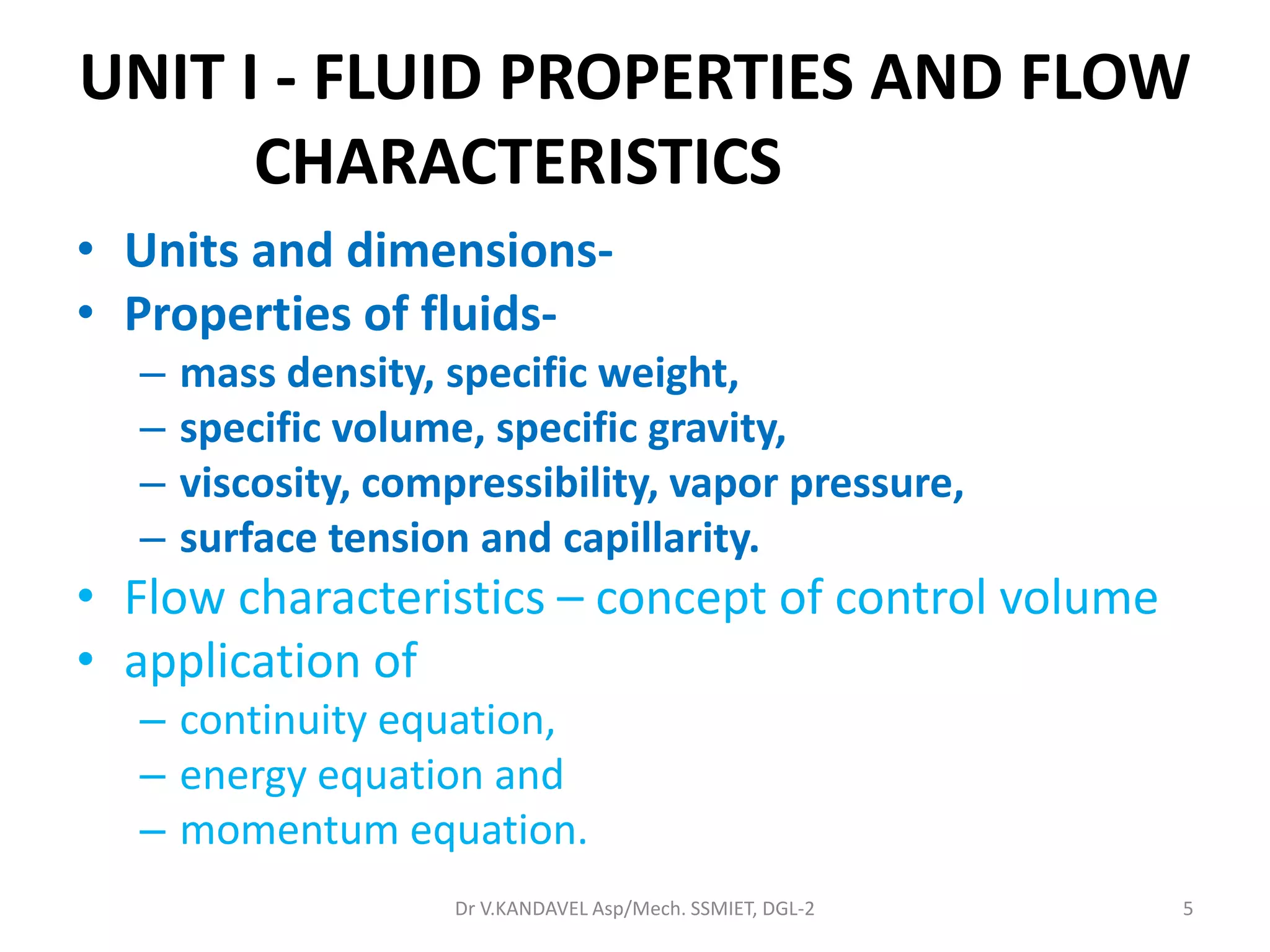 Fluid Mechanics Unit-1 (vk-ssm) | PPTX