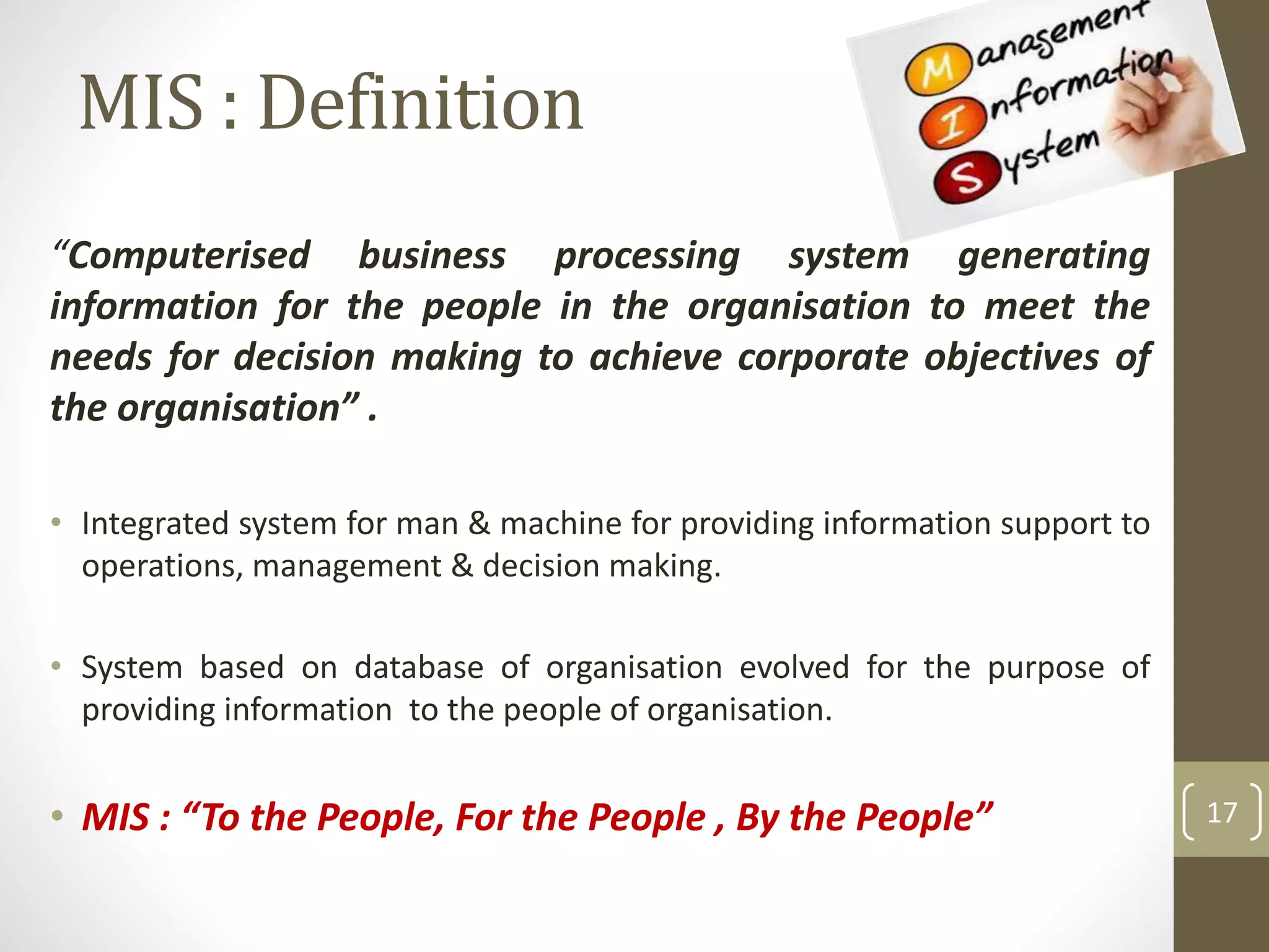 Unit 1 Introduction to MIS, MIS & Data Mining , MIS & Decision Making | PDF