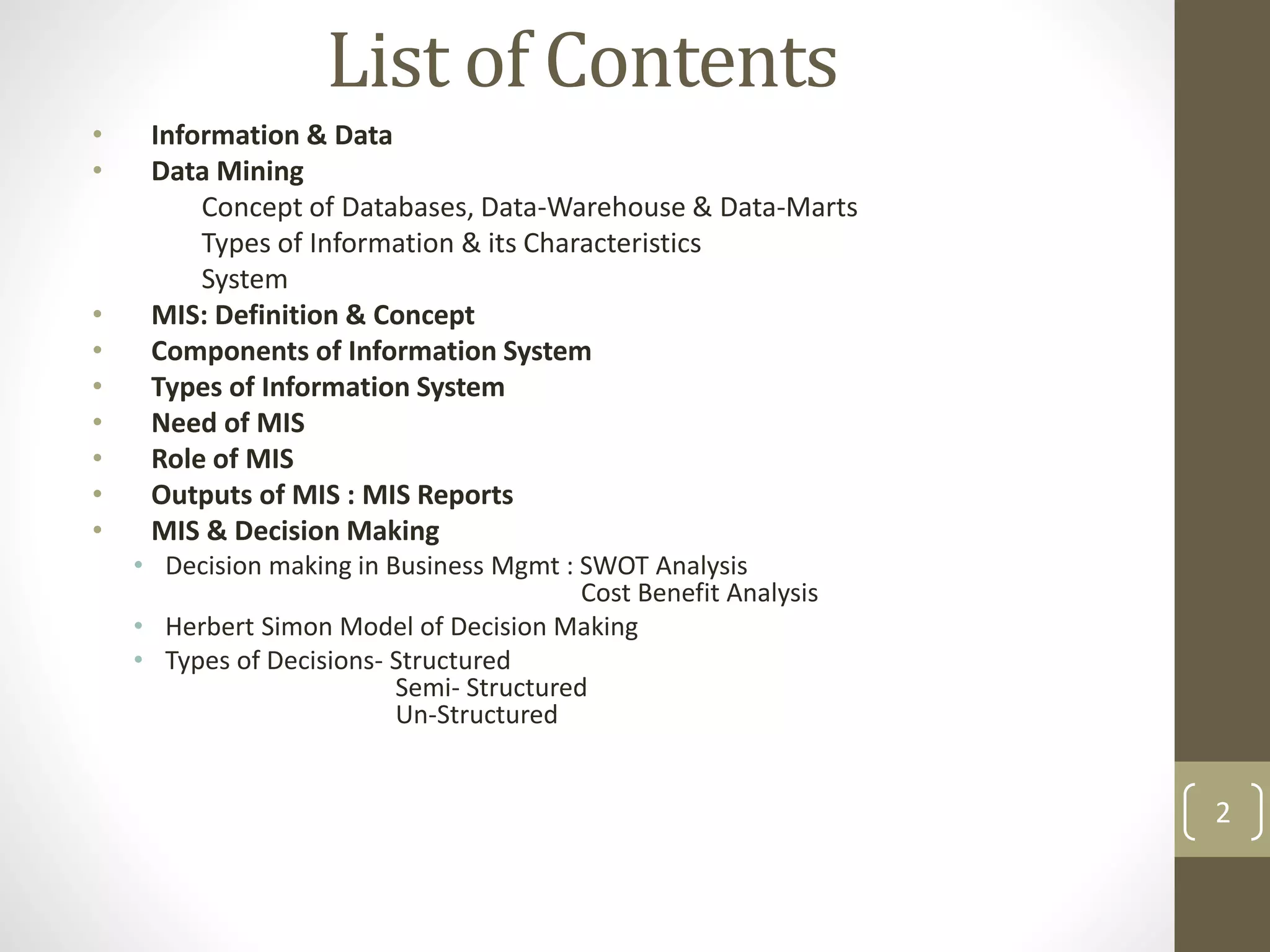 Unit 1 Introduction to MIS, MIS & Data Mining , MIS & Decision Making | PDF