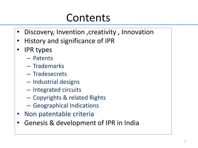 INTELLECTUAL PROPERTY RIGHTS (IPR): INTRODUCTION | PPTX