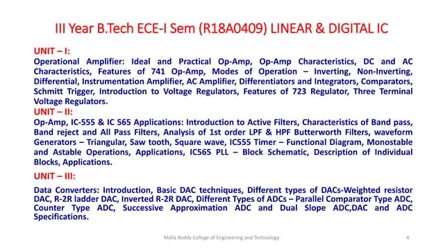 LINEAR INTEGRATED CIRCUITS UNIT 1 LINEAR AND DIGITAL IC | PPTX ...