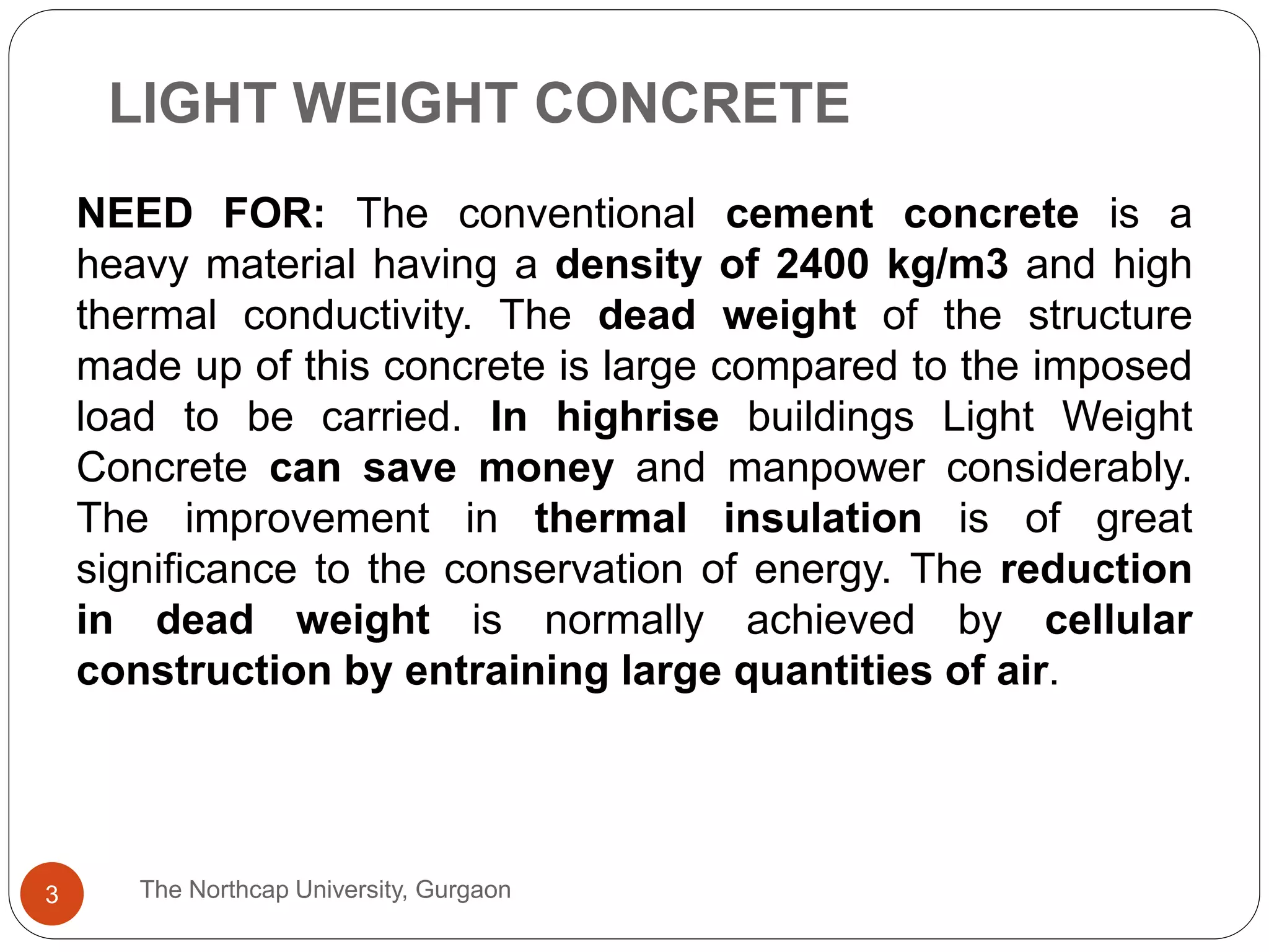 Lecture 1- Light Weight Construction Materials by Brig. S.K. Sharma | PPTX