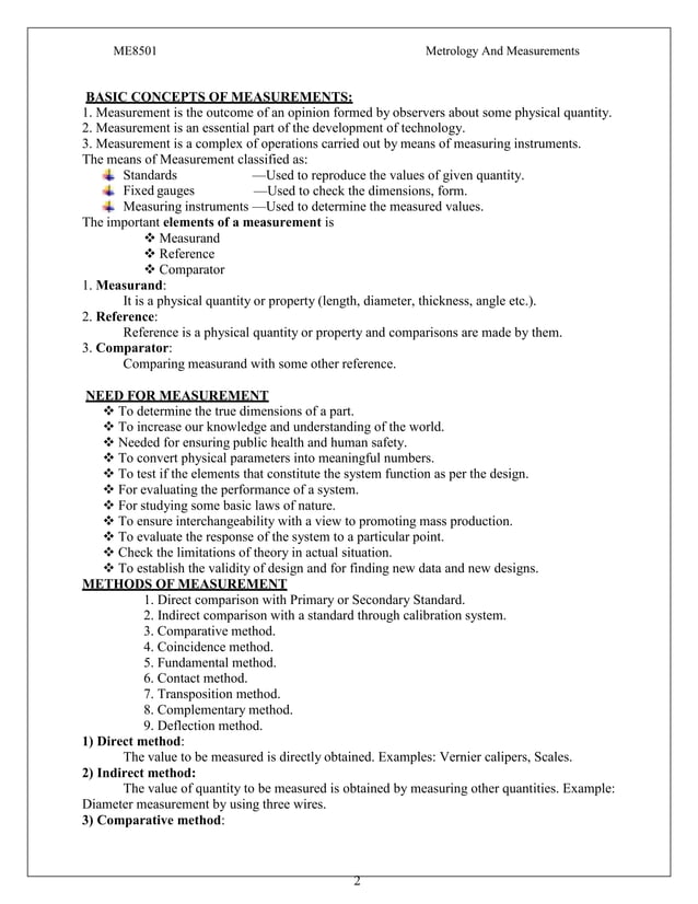 METROLOGY & MEASUREMENT Unit 1 notes (5 files merged) | PDF