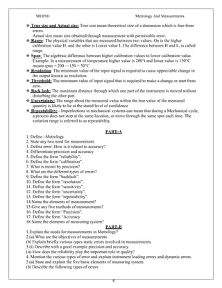 METROLOGY & MEASUREMENT Unit 1 notes (5 files merged) | PDF