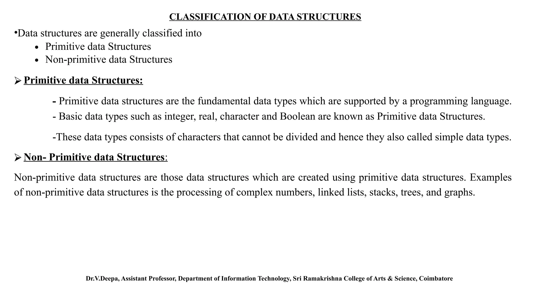 Data Structure , Classification of Data structure | PPTX