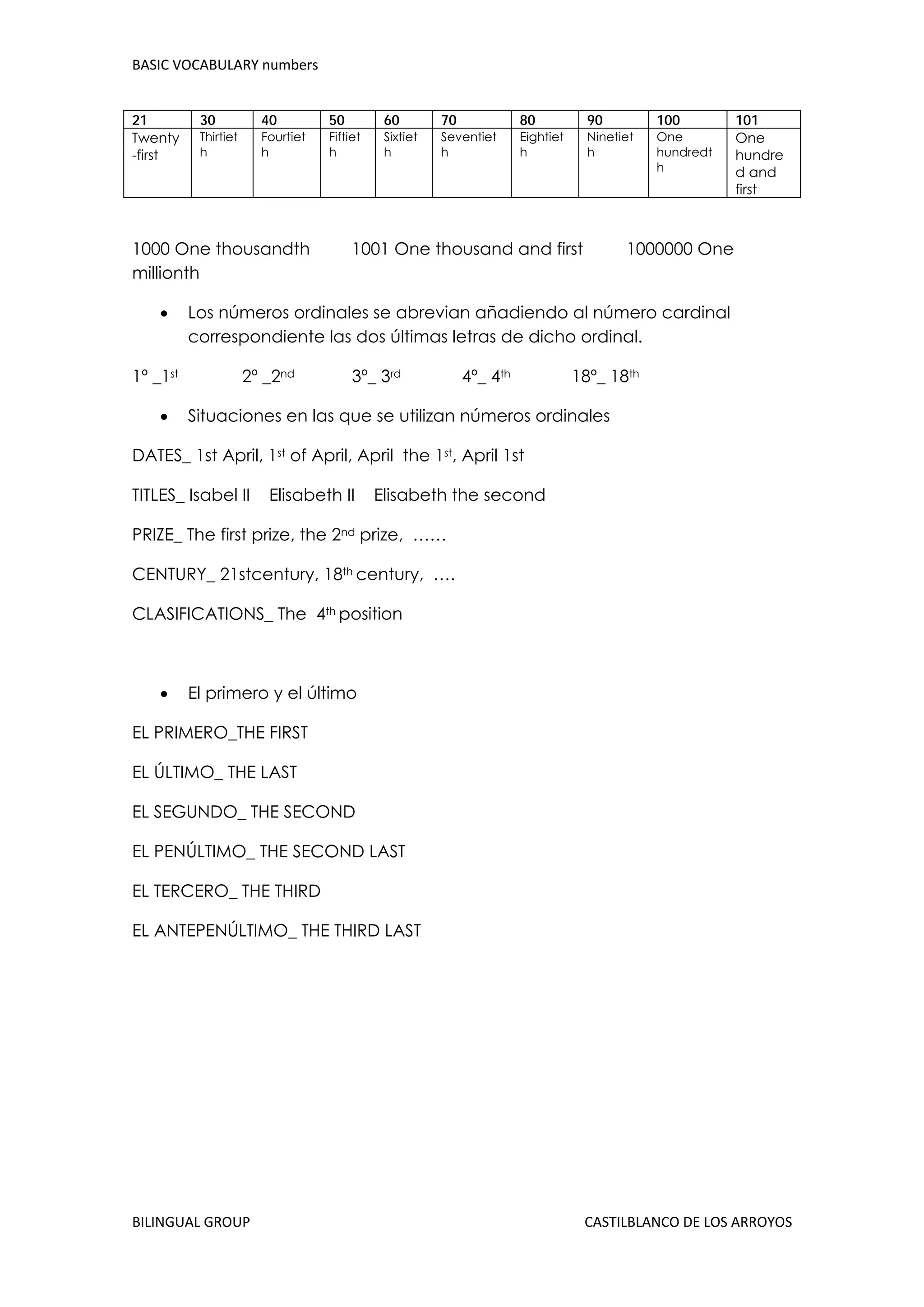 Unit 1 numbers-vocabulary | PDF | Birdwatching | Hobbies & Interests