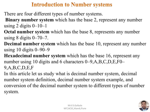 Number systems and Digital code_VSG | PPT