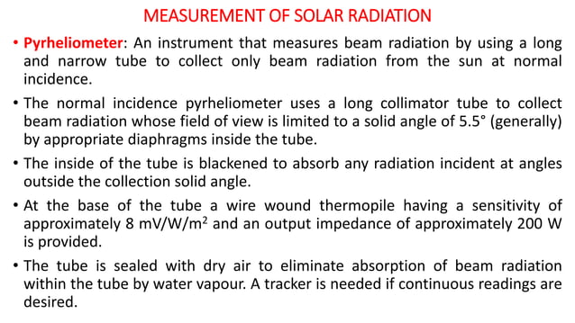 MEASUREMENT OF SOLAR RADIATION BY INSTRUMENTS | PDF