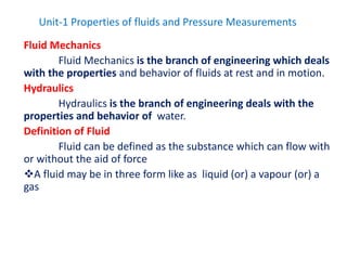 Unit-1 Properties of fluids and Pressure Measurements.pptx