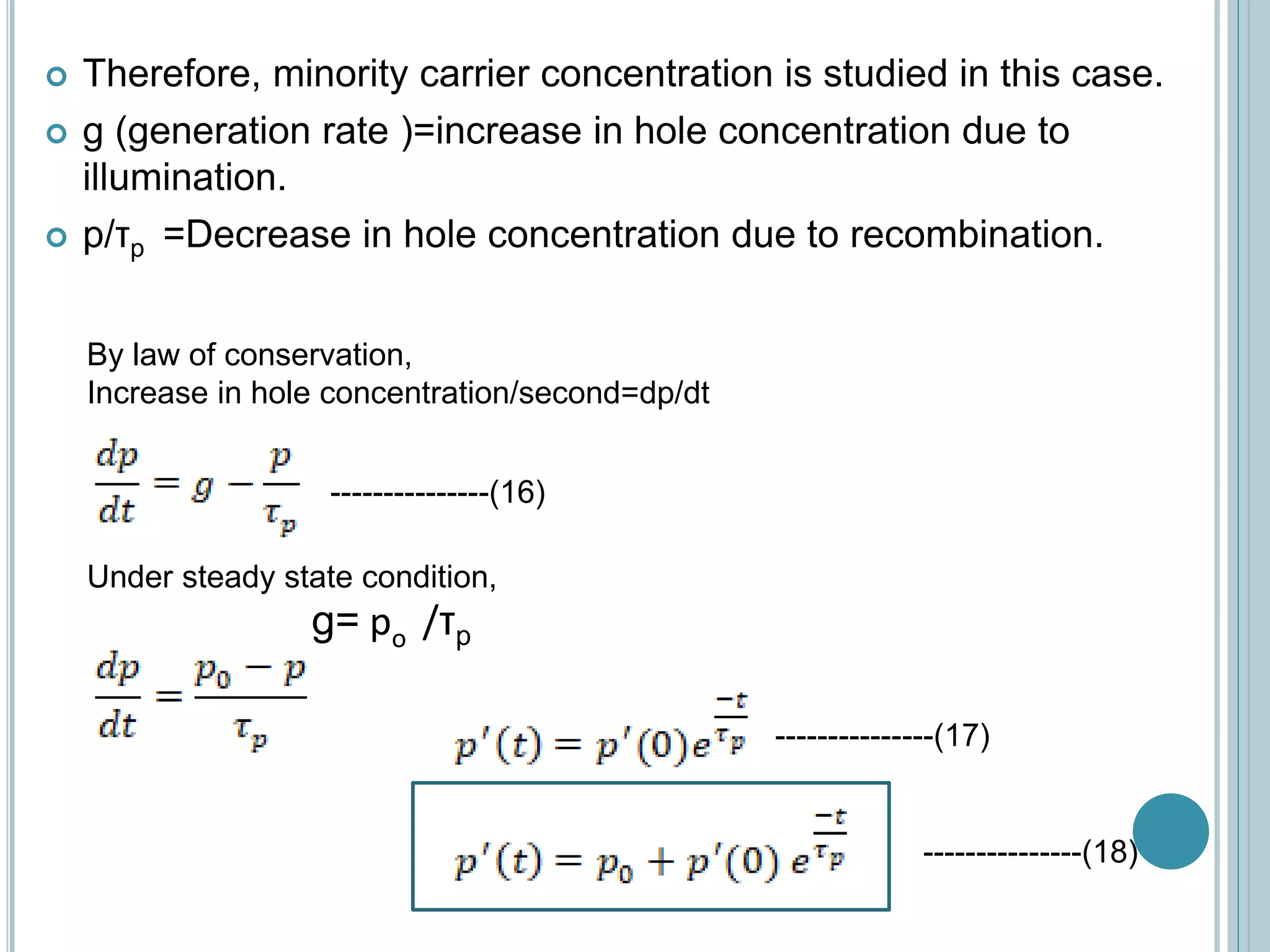 Basics Of Semiconductor Current Equation Continuity Equation Injected Minority Carrier Pptx