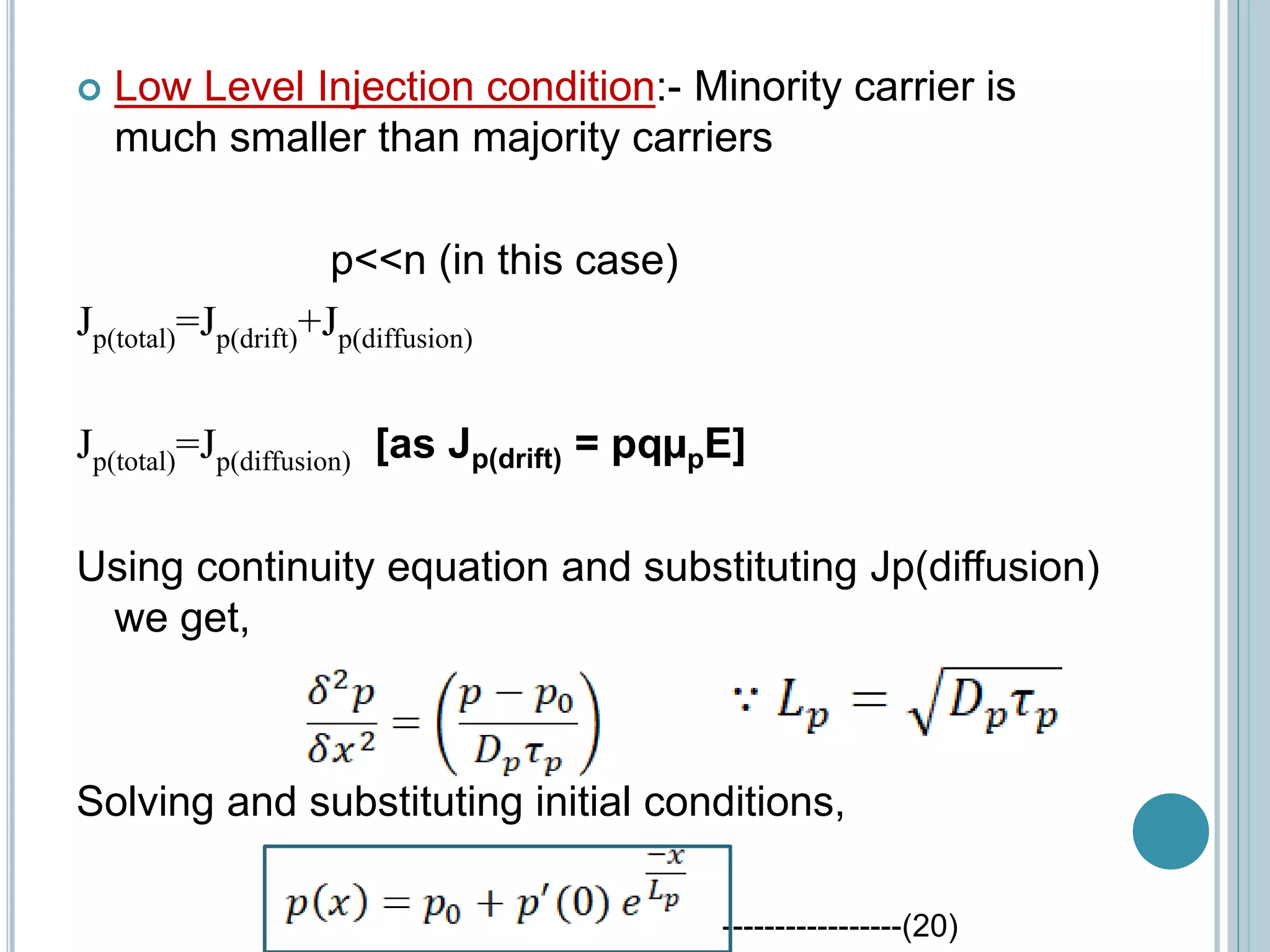 Basics of semiconductor, current equation, continuity equation ...