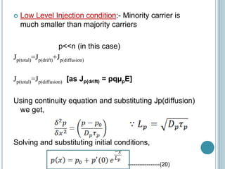 Basics of semiconductor, current equation, continuity equation, injected minority carrier | PPTX