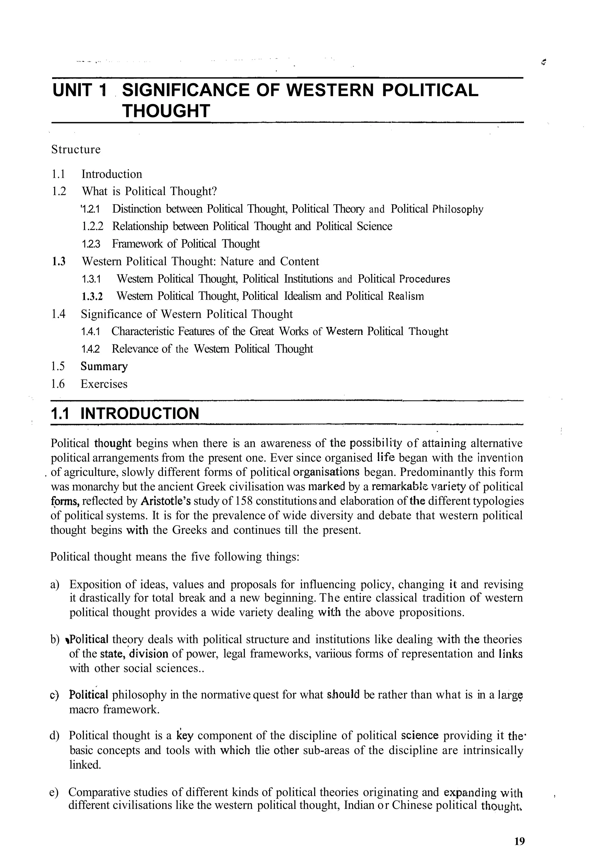 Unit 1 significance of western political thought | PDF