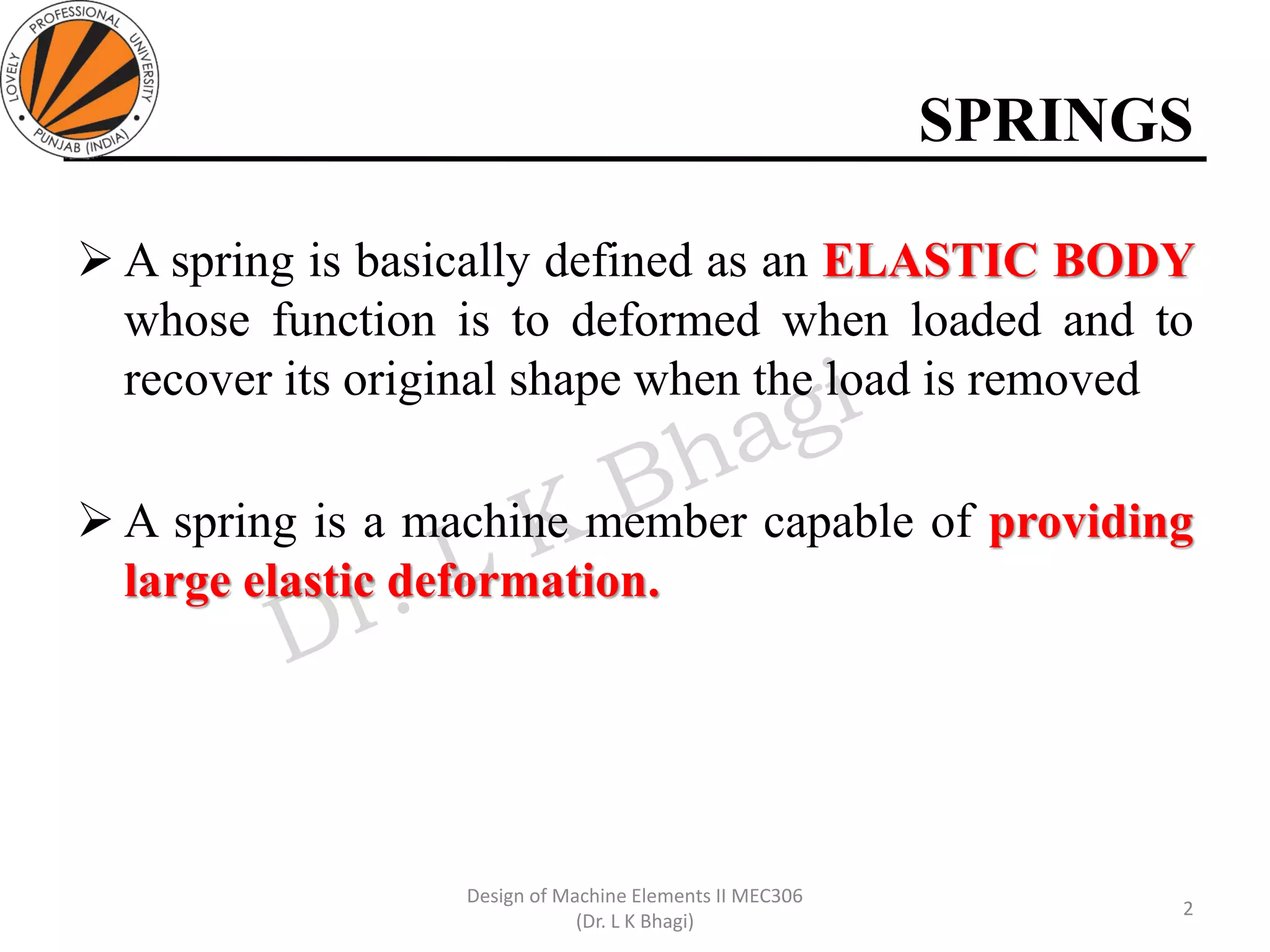 Springs - DESIGN OF MACHINE ELEMENTS-II | PDF