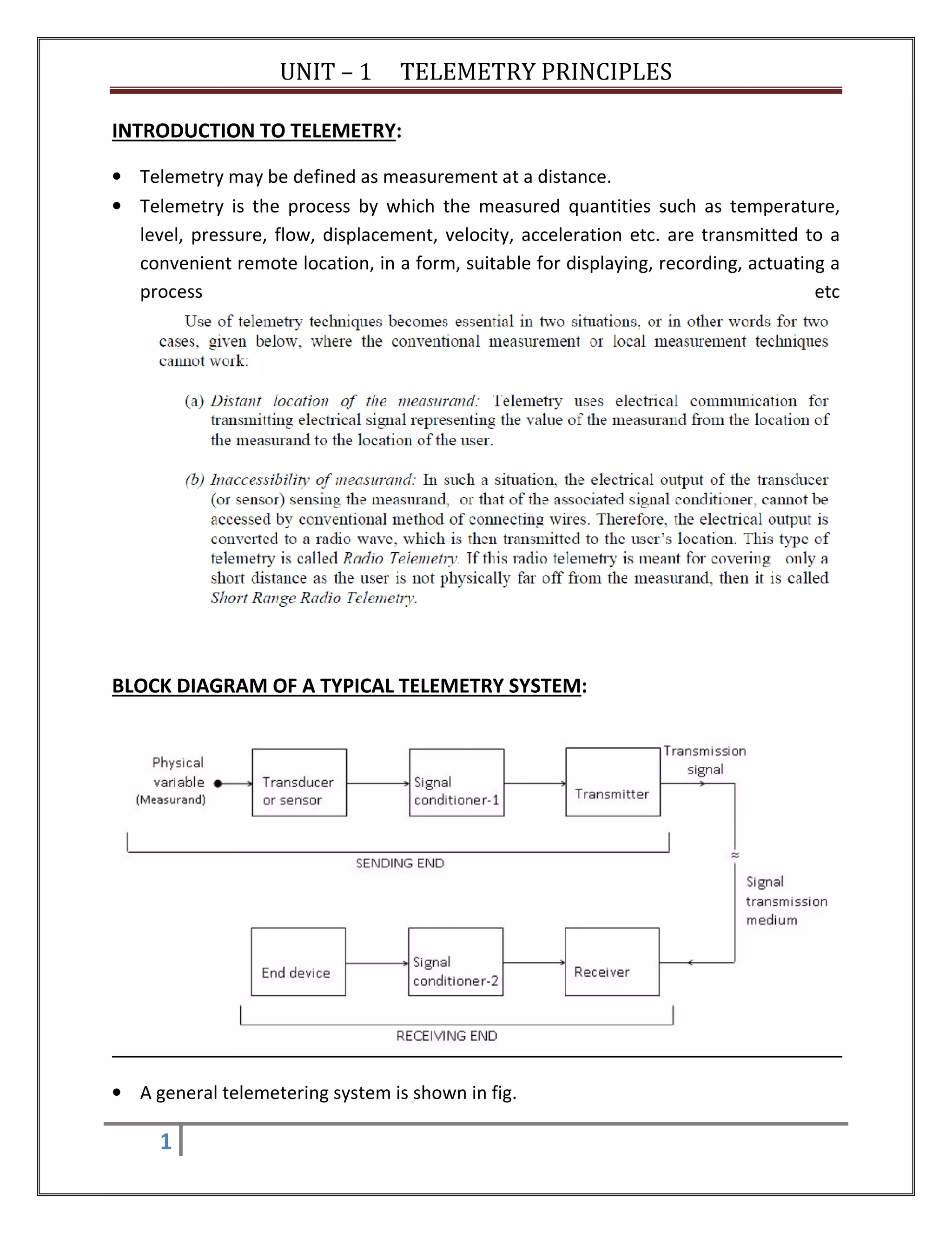 Unit 1 telemetry principles | PDF