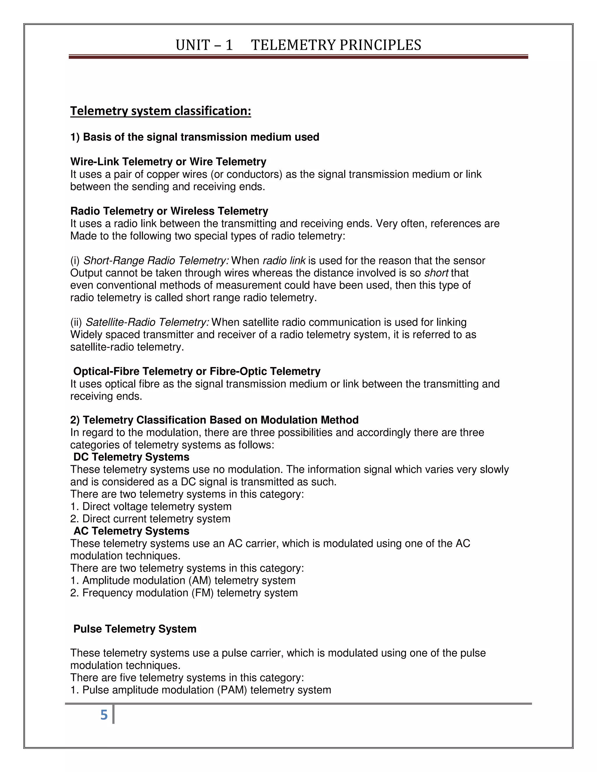 Unit 1 telemetry principles | PDF