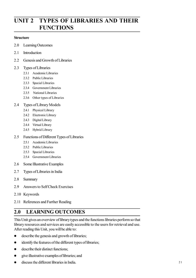 Types of Libraries and their functions | PDF