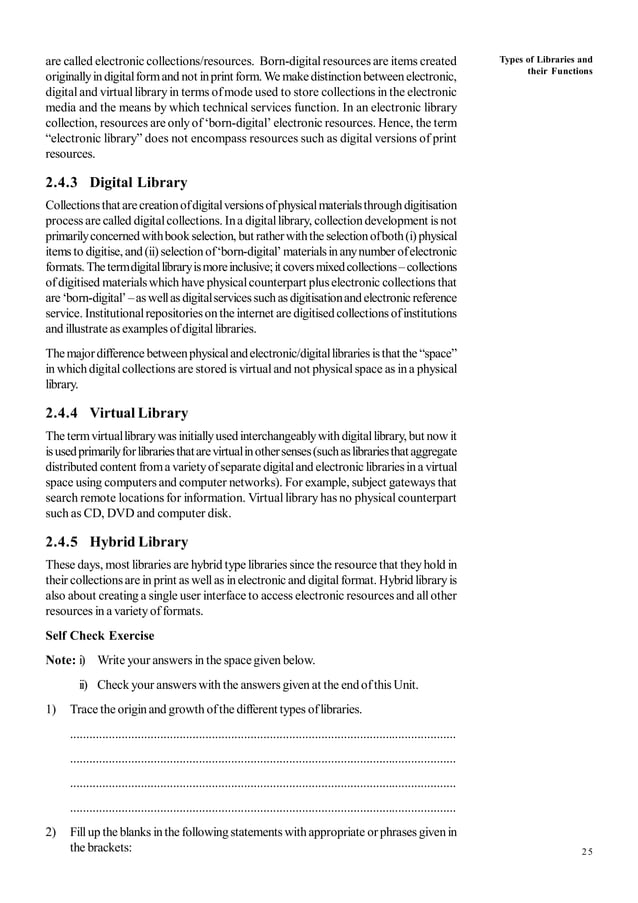 Types of Libraries and their functions | PDF