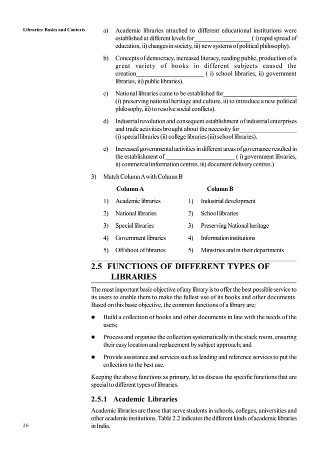 Types of Libraries and their functions | PDF