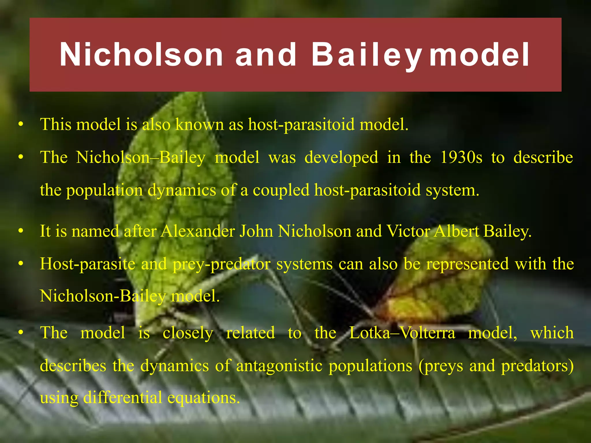 Predator- Prey Models- Lotka Voltera Model, Nicholson- Bailey Model ...