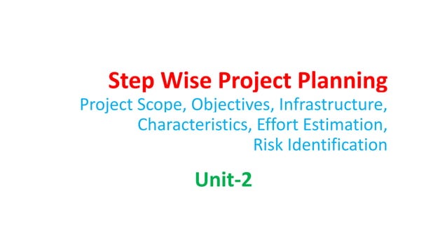 Step Wise Project Planning: Project Scope, Objectives, Infrastructure ...