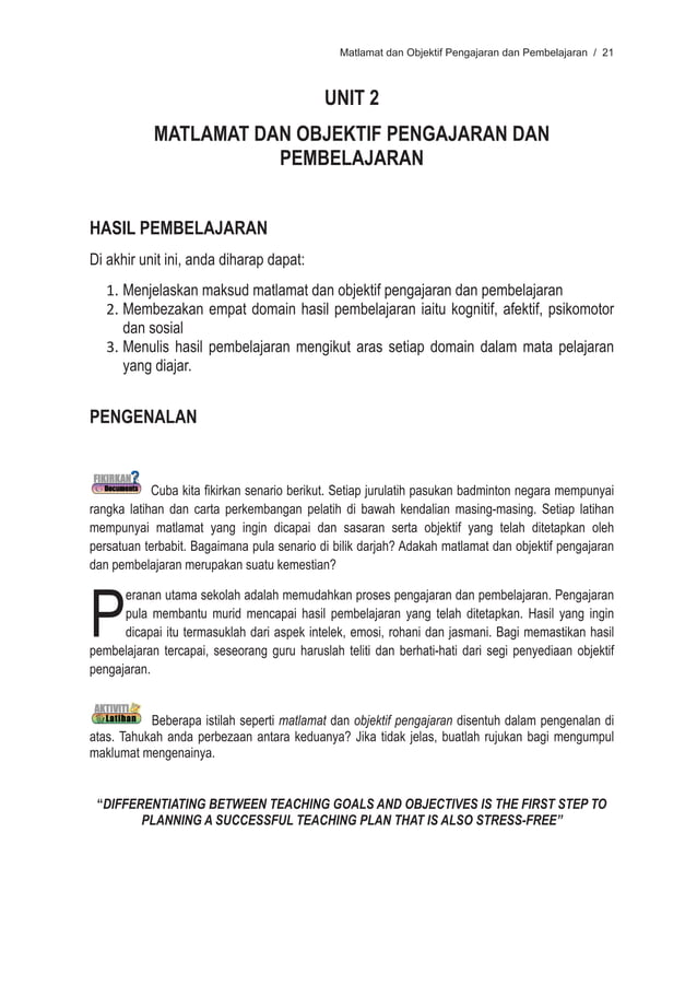 Unit 2 Modul 1 Matlamat Dan Objektif Pengajaran V2 | PDF