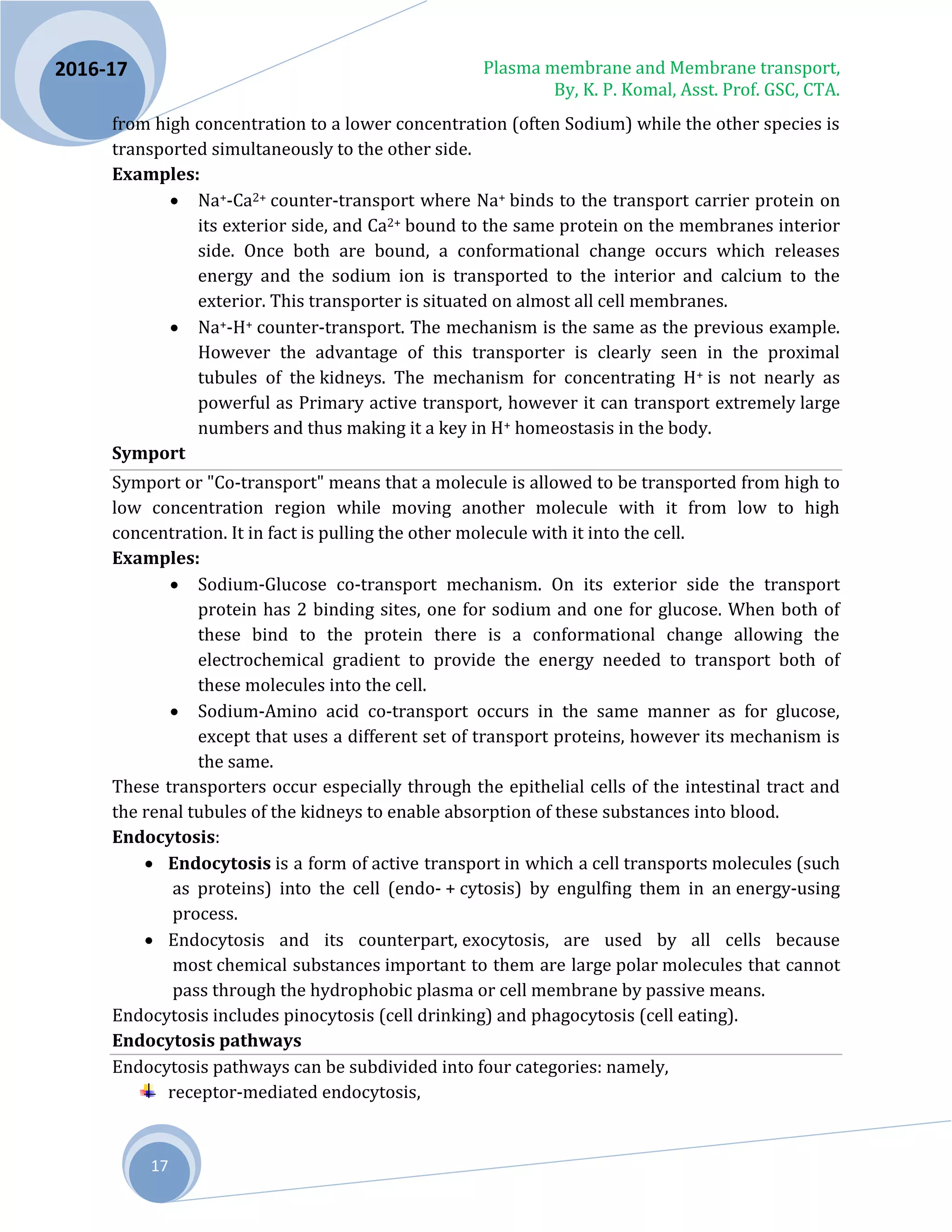 Unit 2-plasma membrane and membrane transport | PDF