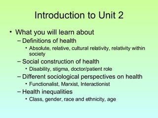 Unit 2 – Sociology Of Healthintro | PPT