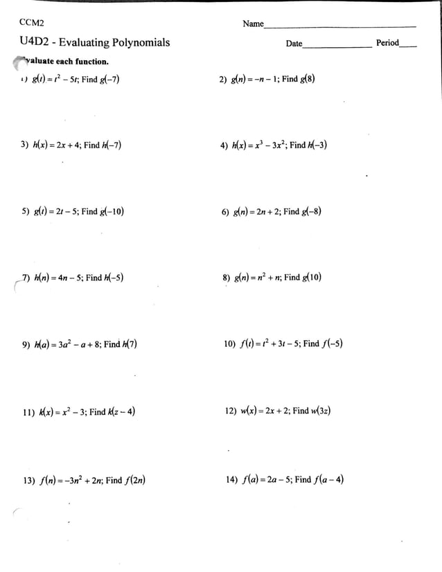 Practice Evaluating Polynomials | PDF