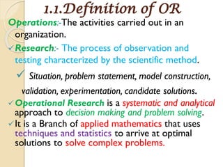 Unit.1 . introduction to oprational research | PDF