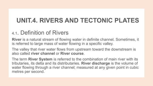 UNIT. 4. Rivers.pptx, river system, tribuary | PPTX