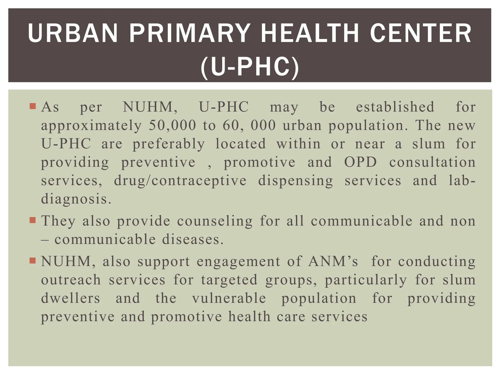 SUB CENTER, PRIMARY HEALTH CENTER, COMMUNITY HEALTH CENTER | PPTX