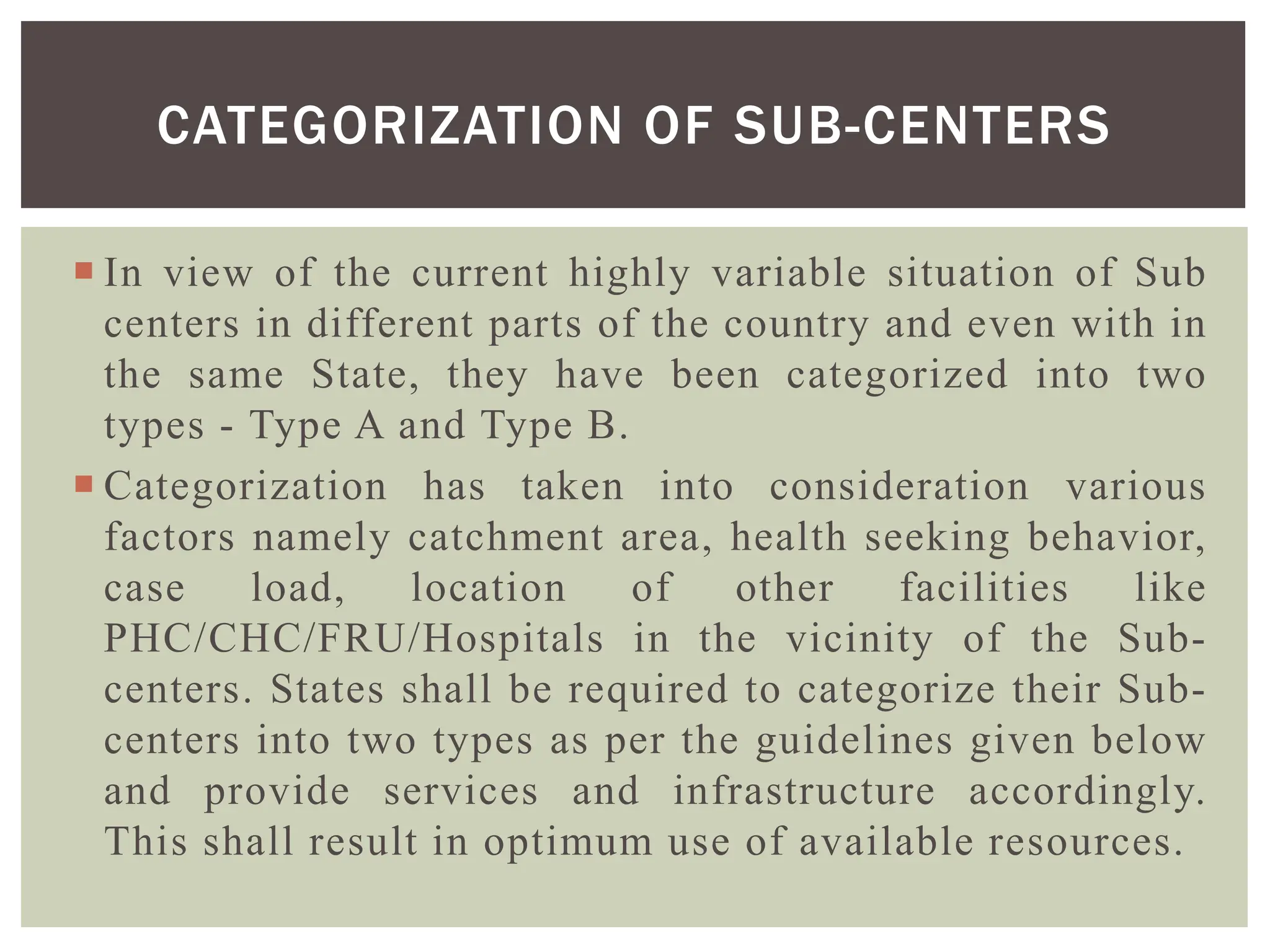 SUB CENTER, PRIMARY HEALTH CENTER, COMMUNITY HEALTH CENTER | PPTX