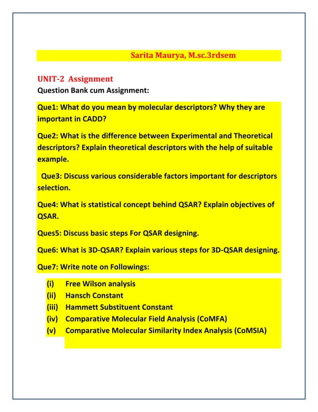 Unit 2 cadd assignment | PDF | Chemistry | Science