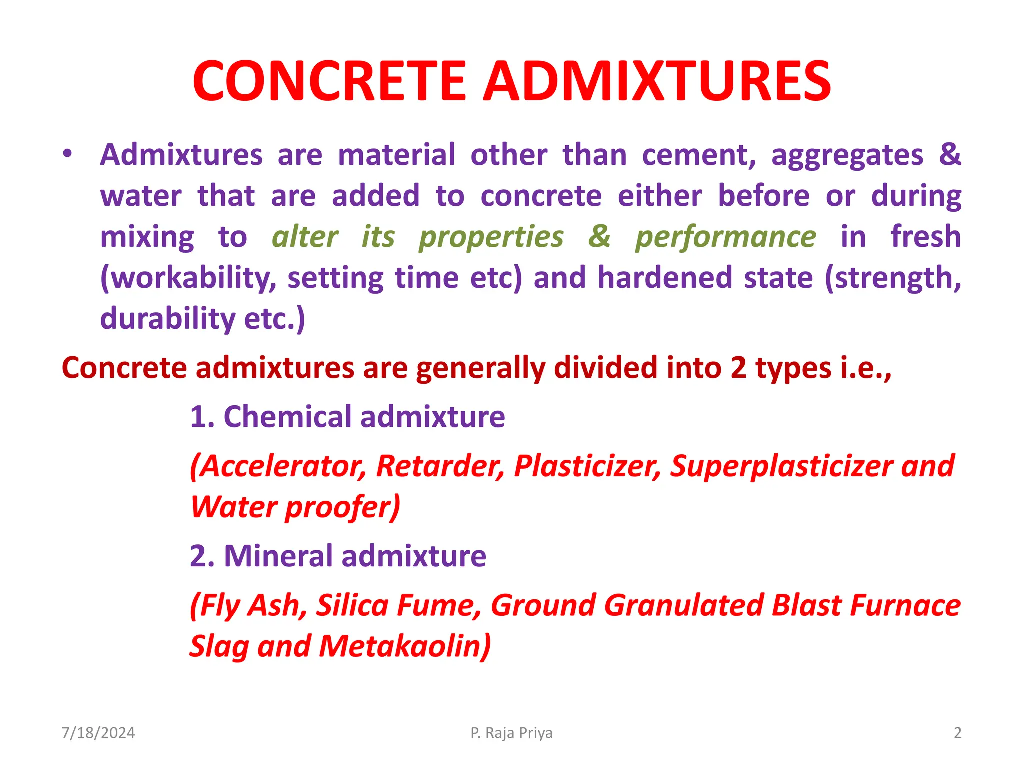 CONCRETE ADMIXTURES - Concrete Technology | PPTX