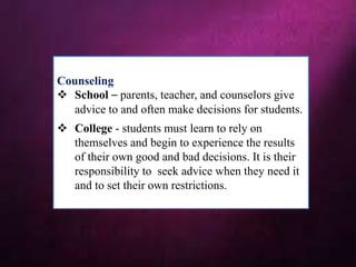 counselling psychology special areas in counseling | PPTX
