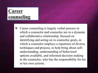 counselling psychology special areas in counseling | PPTX