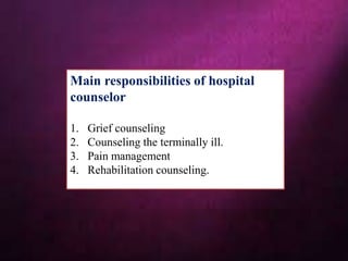 counselling psychology special areas in counseling | PPTX